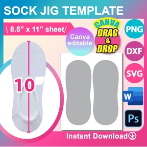 Sock Jig Template, No Show Sock Jig Template, Sublimation, SVG, DXF, Canva, Ms Word Docx, Png ...