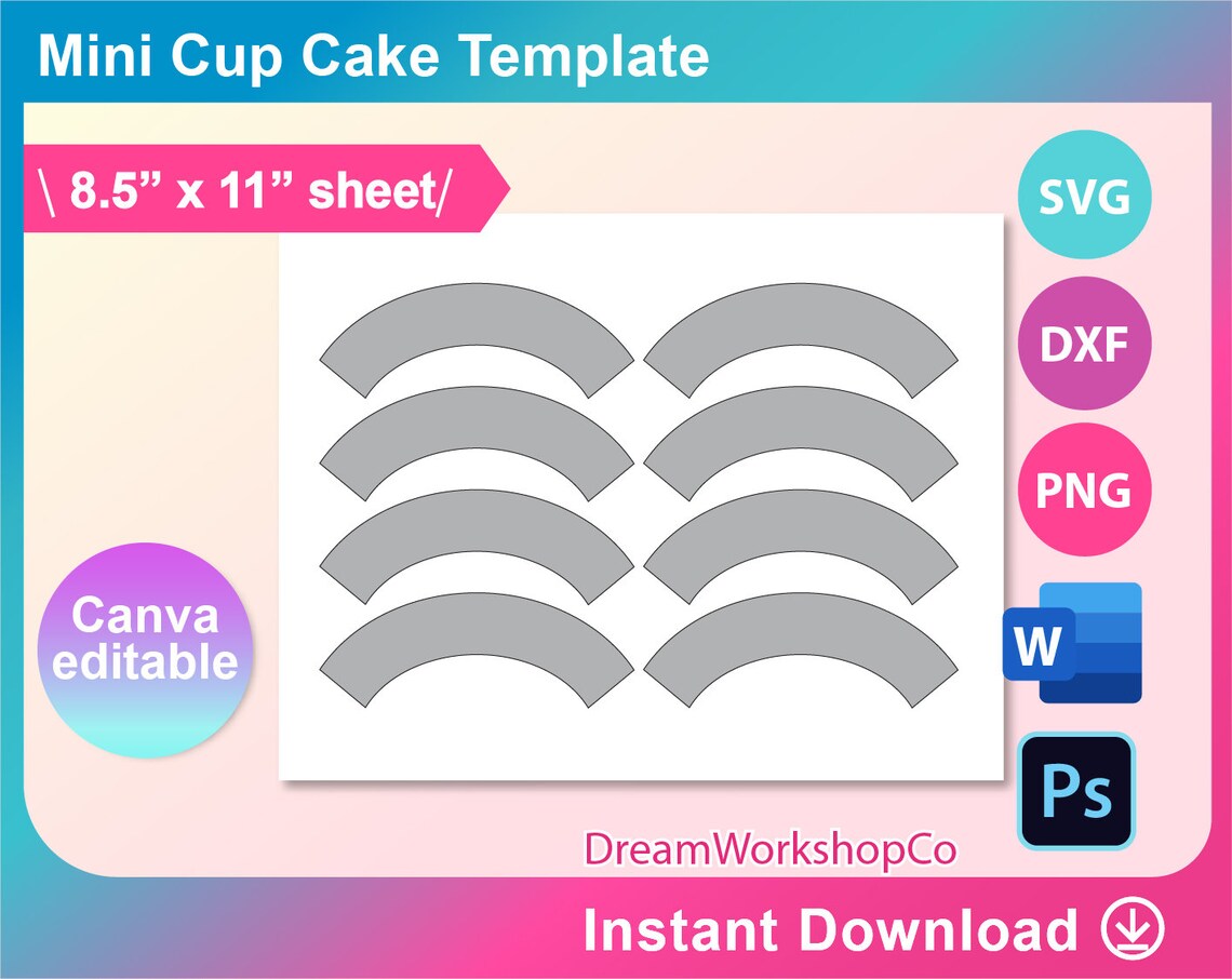 Mini Cupcake Wrapper Template, SVG, DXF, Canva, Ms Word Docx, Png, Psd ...