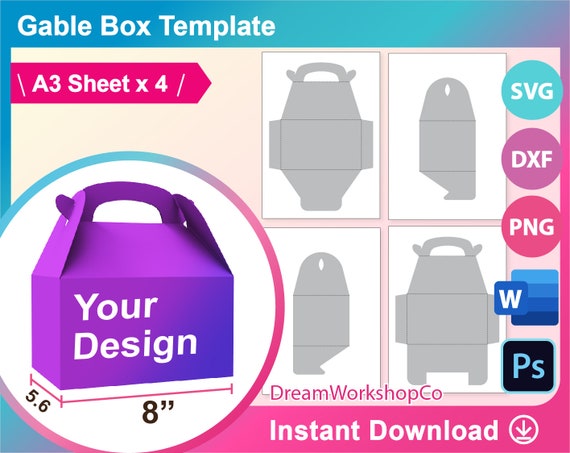 Large Gable Box Template Box With Handle Template Gift Box - Etsy