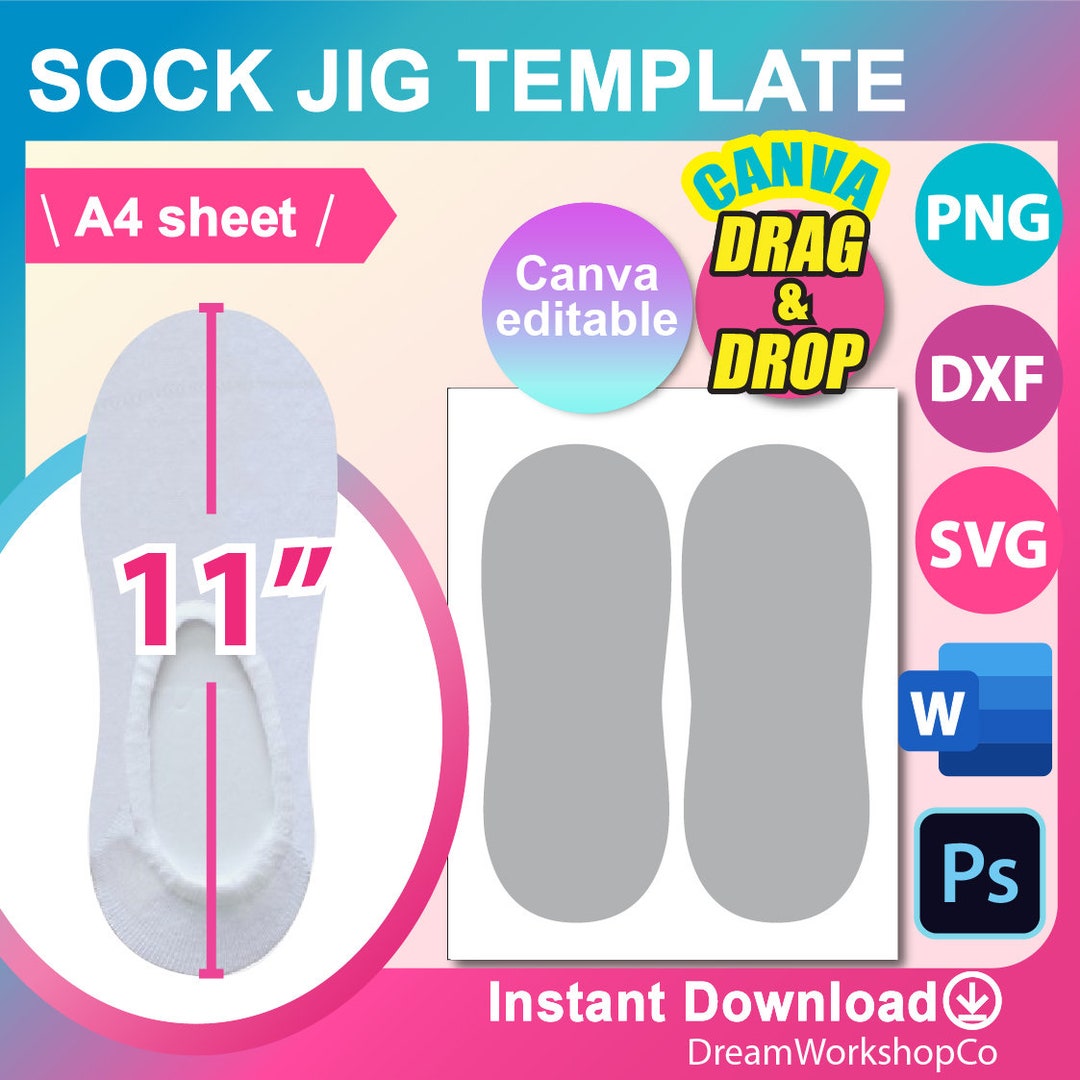 Sock Jig L Template, No Show Sock Jig Template, Sublimation, Canva, SVG, DXF, Ms Word Docx, Png ...
