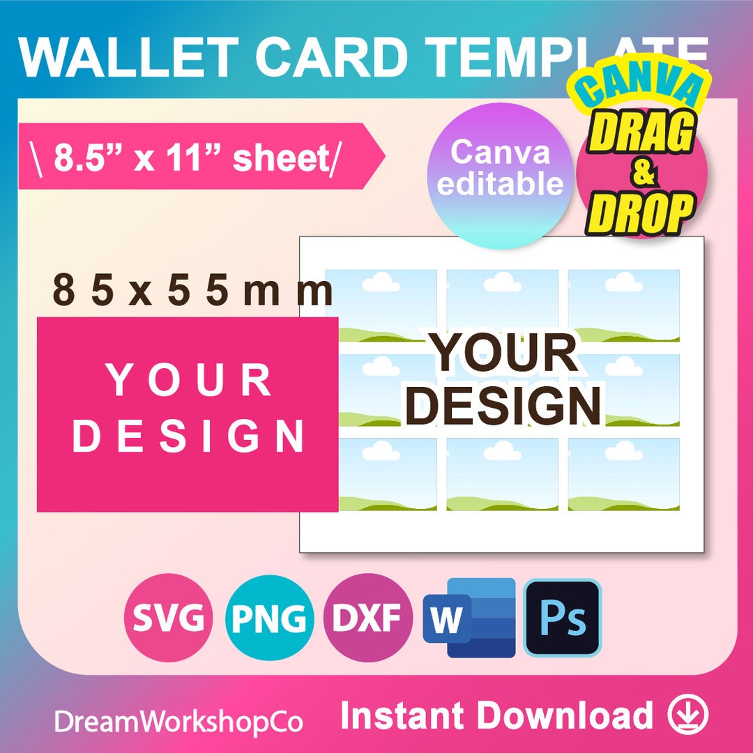 Wallet Card Template, SVG, DXF, Ms Word Docx, Png, Psd, 8.5"x11" Sheet ...
