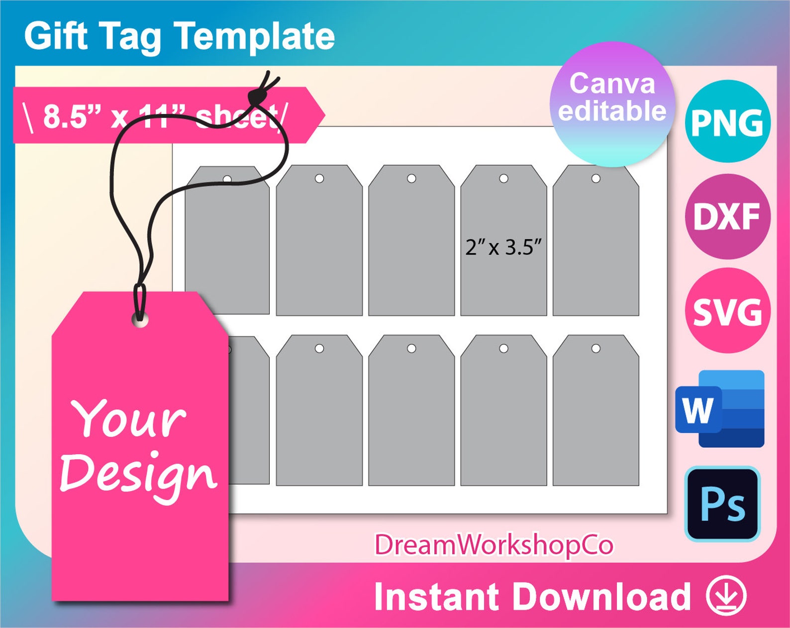 Gift Tag Template SVG Hang Tag Template SVG DXF Ms Word - Etsy