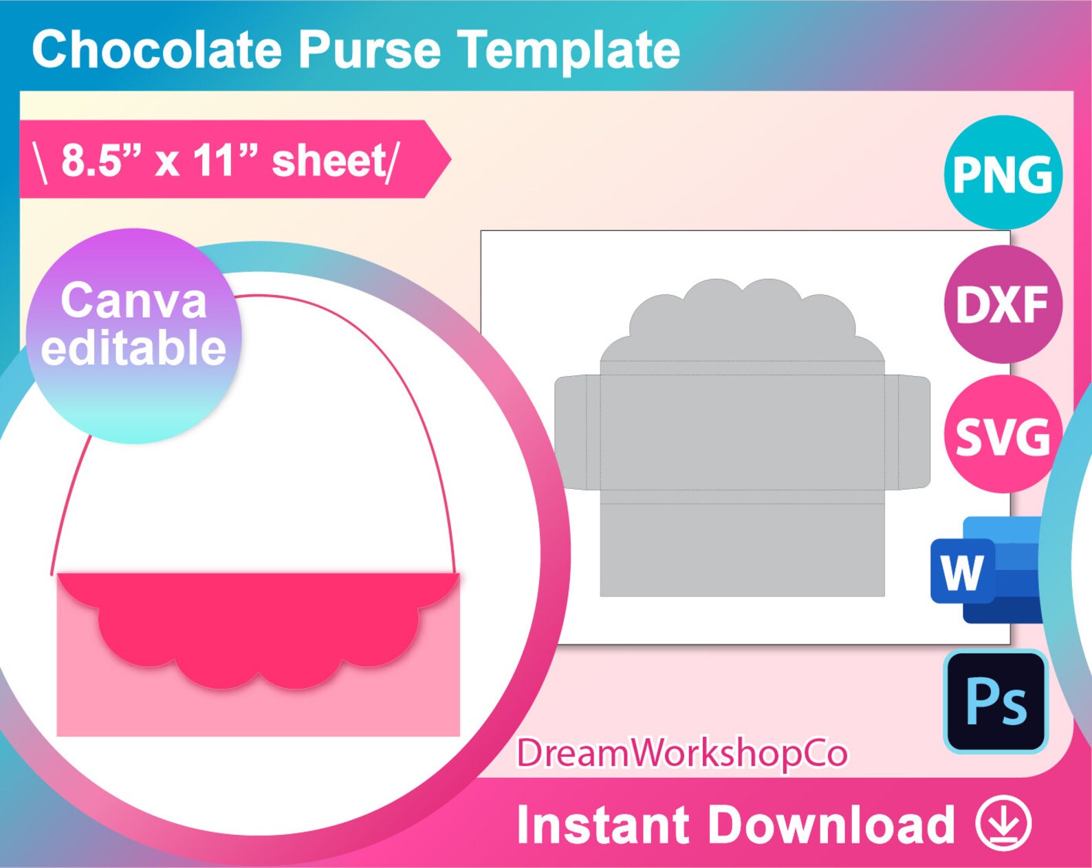 Scalloped Chocolate Bar Purse Template 1.55oz Chocolate Bar - Etsy