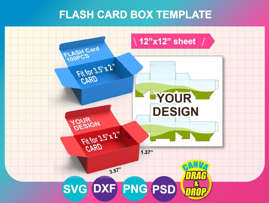 3.5 X 2 Flash Card Box Template, Blank Template, SVG, DXF, Canva, Ms ...