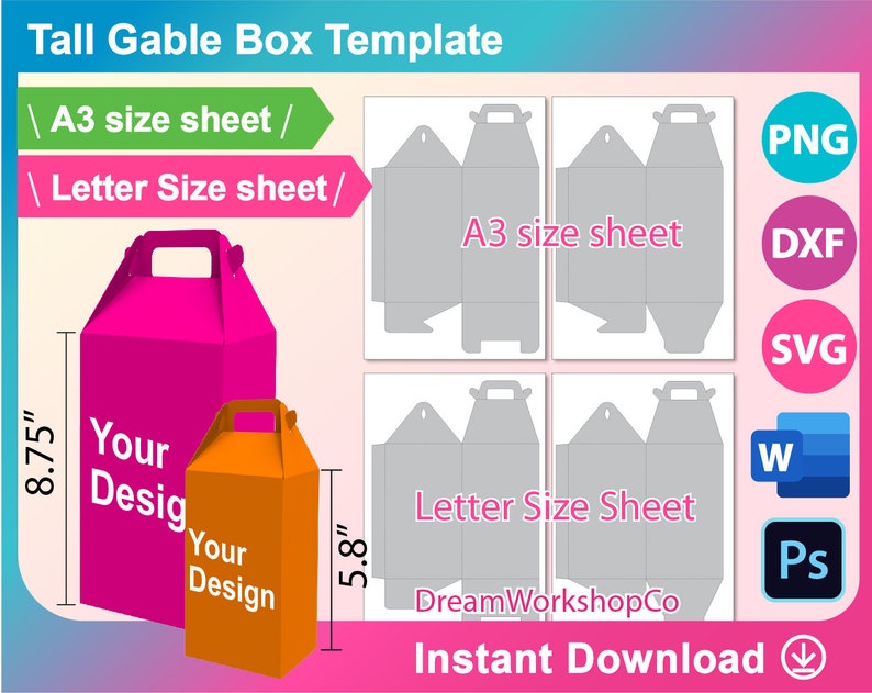 Bundle Tall Gable Box Template Box With Handle Template Gift - Etsy