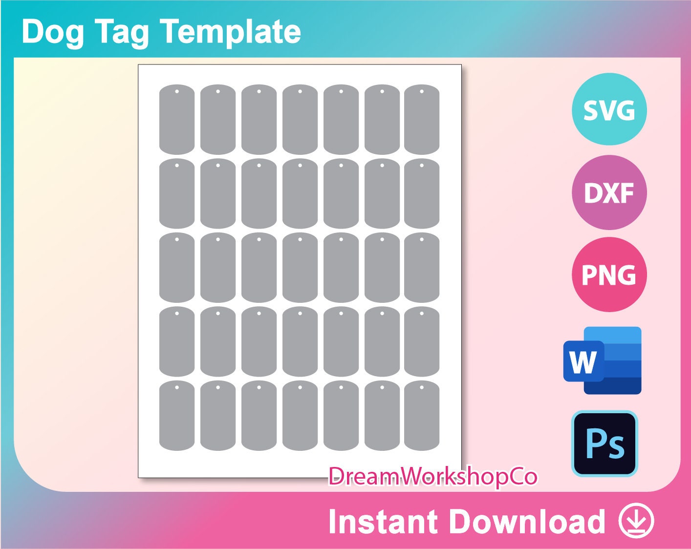 Dog Tag Template Dog tag template SVG DXF Ms Word Docx | Etsy