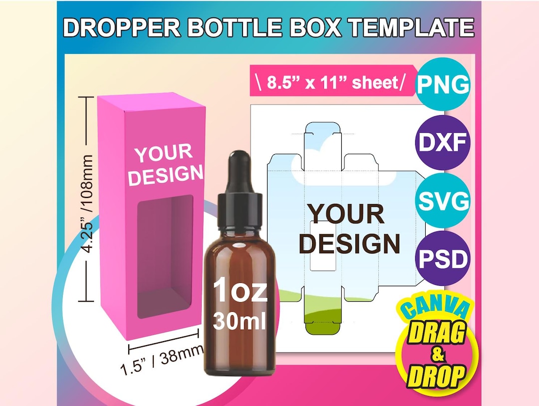 1oz, 30ml Dropper Giftbox Template, Essential Oil Box Template, SVG ...