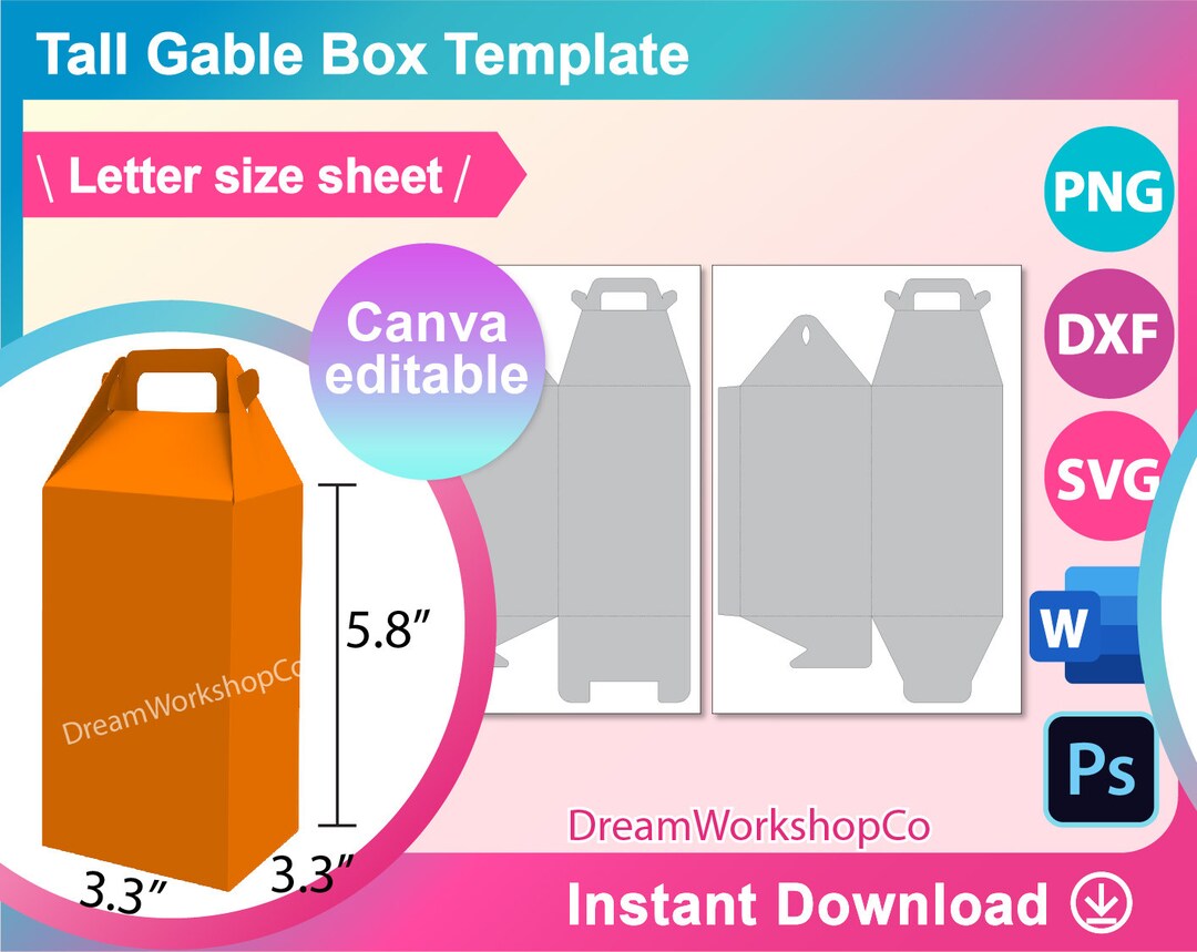 Tall Box Svg, Tall Gable Box Template, Box With Handle Template, Gift ...