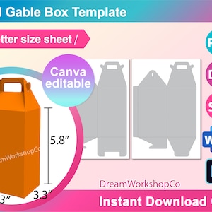 Tall Box Svg, Tall Gable Box Template, Box With Handle Template, Gift ...