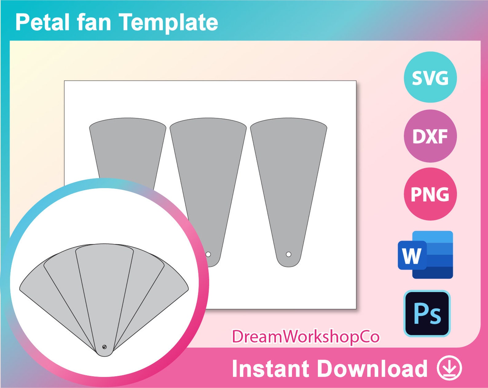 Petal fan Wedding fan Paddle Fan Template PSD SVG DXF Ms | Etsy