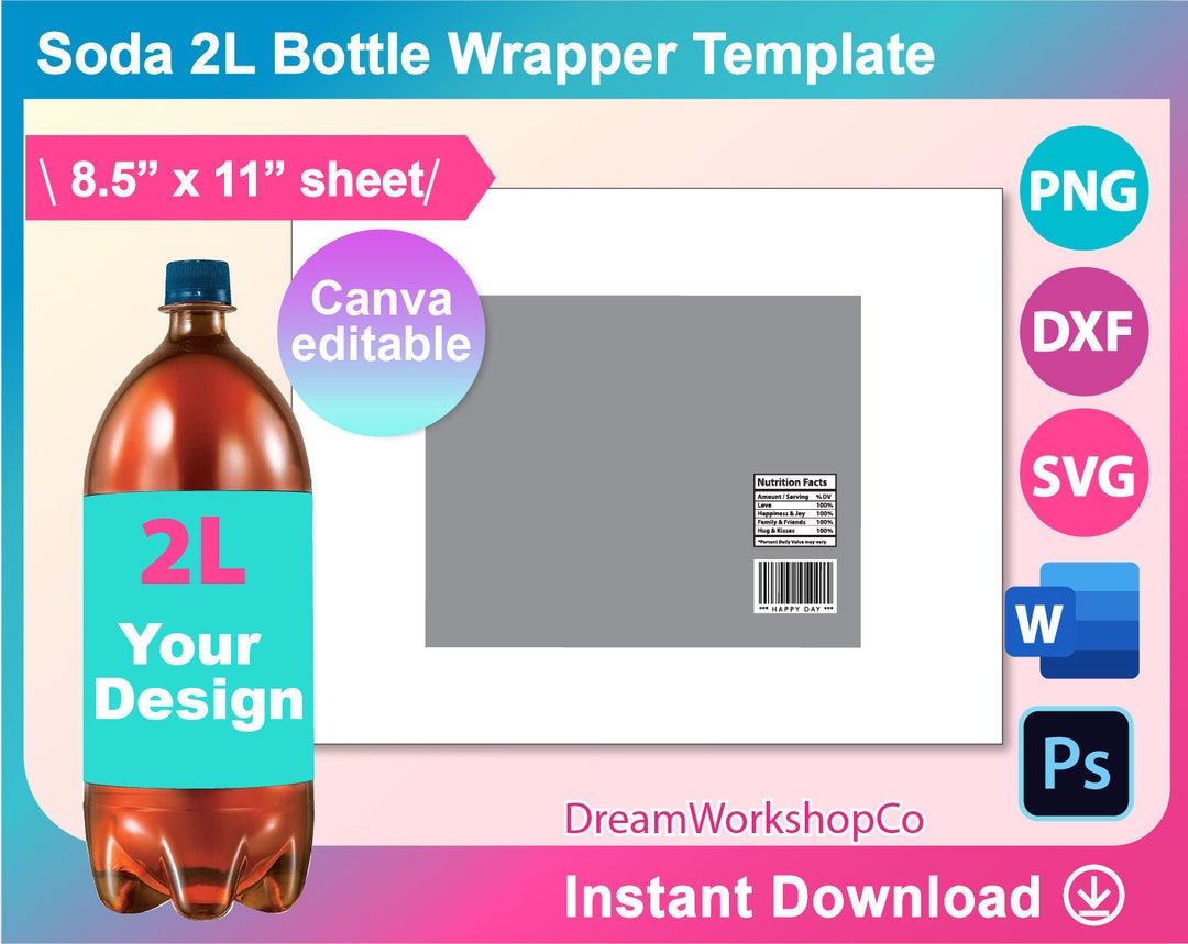 2 Liter Soda Bottle Wrapper Template, SVG, DXF, Canva, Ms Word Docx ...
