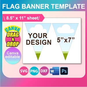 Bunting Banner Template, Banner Flag Template, Canva, Ms Word, PSD, PNG, SVG, Dxf, 8.5x11 Sheet ...