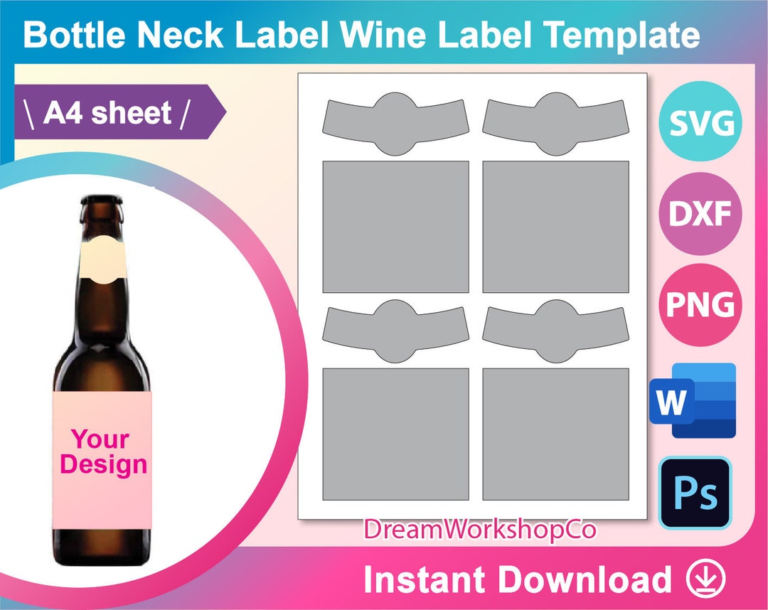 Beer Label, Neck Label Template, Wine Bottle Label, SVG, DXF, Ms Word ...