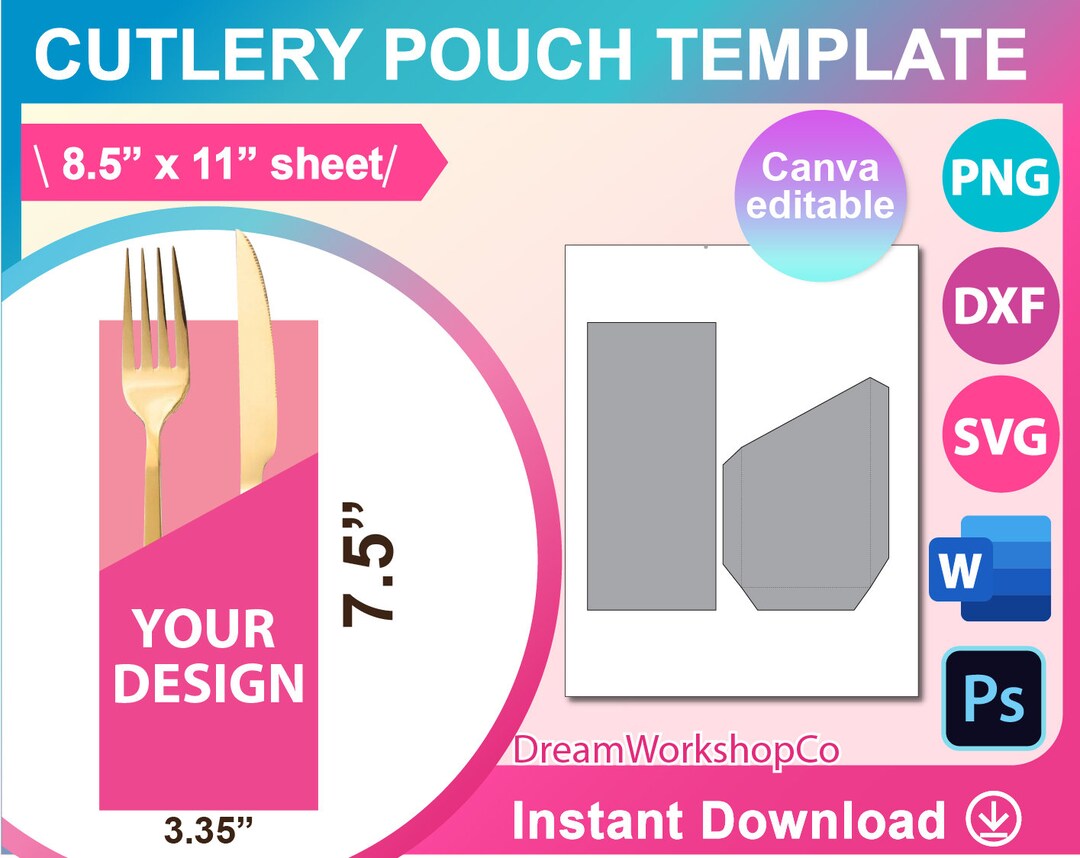 Cutlery Pouch Template Cutlery Set Template Cutlery Paper - Etsy