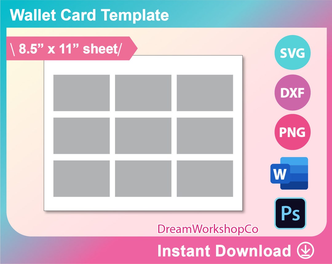 Wallet Card Template, SVG, DXF, Ms Word Docx, Png, Psd, 8.5x11 Sheet ...