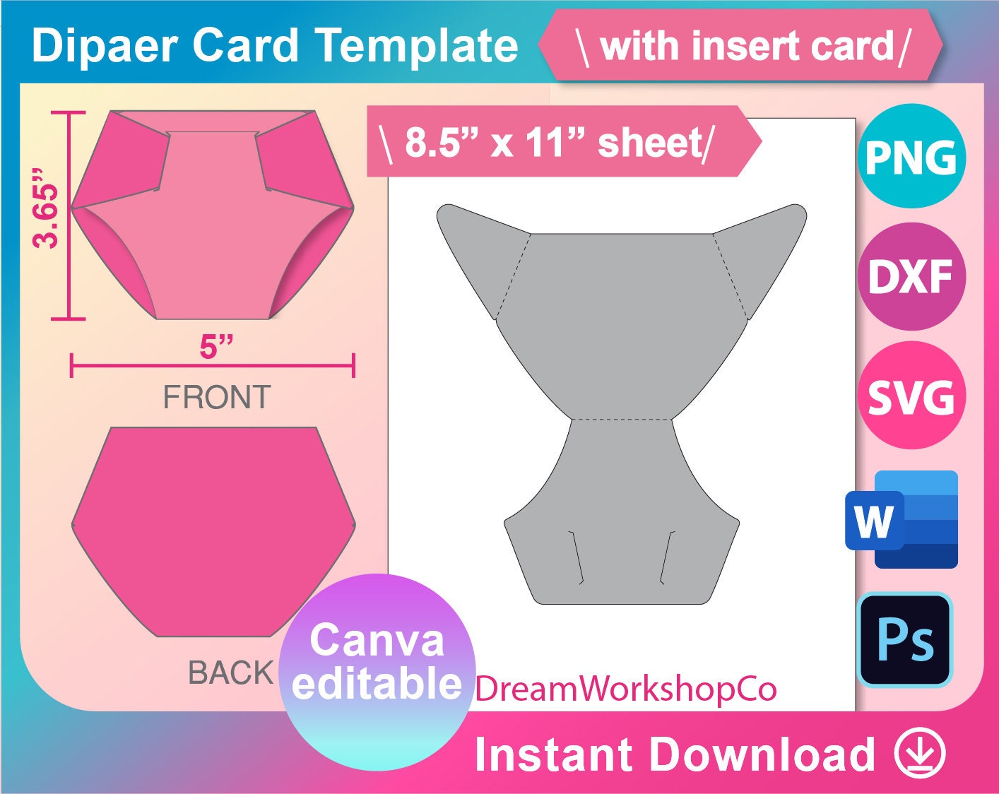 Diaper Card Template SVG DXF Canva Ms Word Docx Png Psd - Etsy Australia
