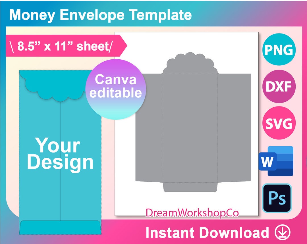 Scalloped Money Envelope Template, Case Envelope Cut File, SVG, Canva ...