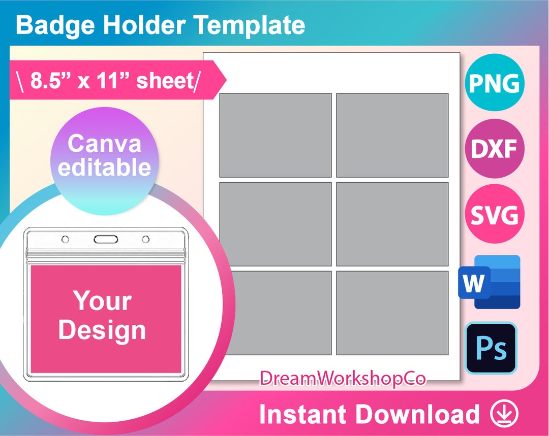 4x3 Badge Holder Insert Template ID Badge Template Svg - Etsy