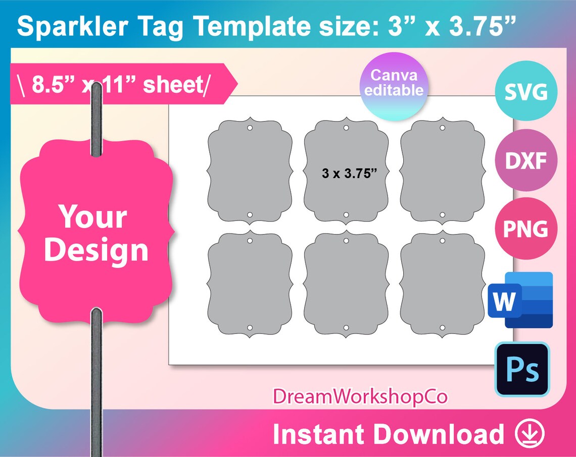 Sparkler Tag Template, Straw Tag SVG Template, Svg, DXF, Canva, Ms Word ...