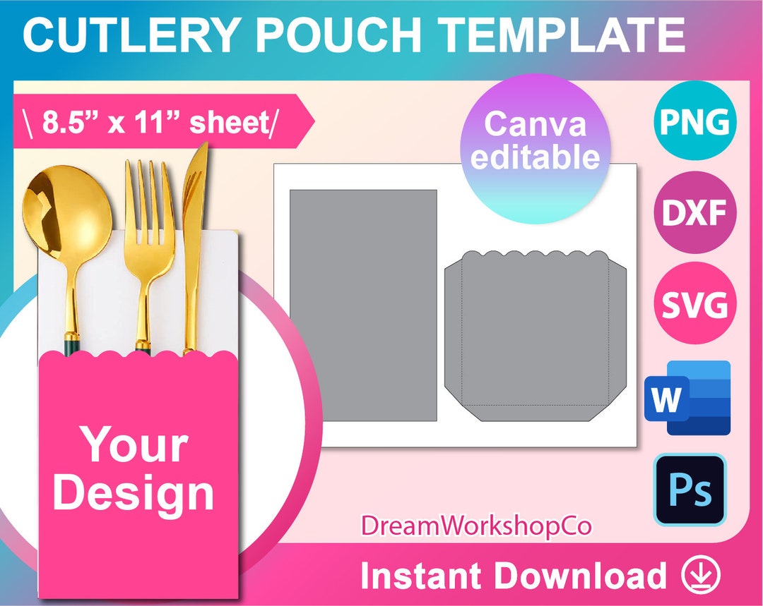 Scalloped Cutlery Pouch Template, Cutlery Set Template, Cutlery Paper ...