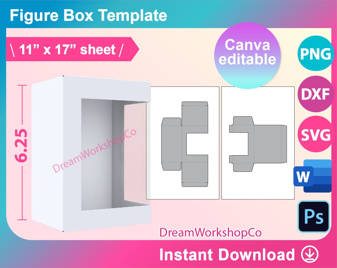 Vinyl Box Template, Doll Box, SVG, DXF, Canva, Ms Word Docx, Png, Psd ...