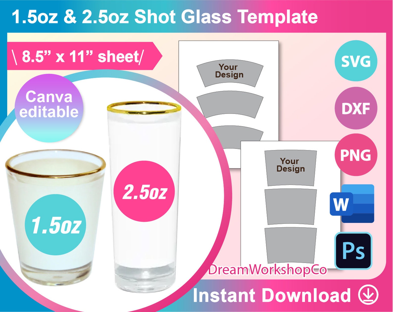 1.5oz Shot Glass Template 2.5oz Shot Glass Template - Etsy