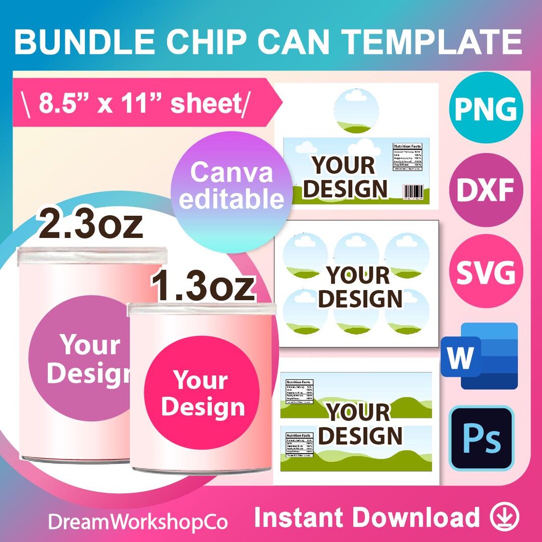 1.3oz Chip Can Template, Chip Can Label Template, Canva, SVG, DXF, Ms ...