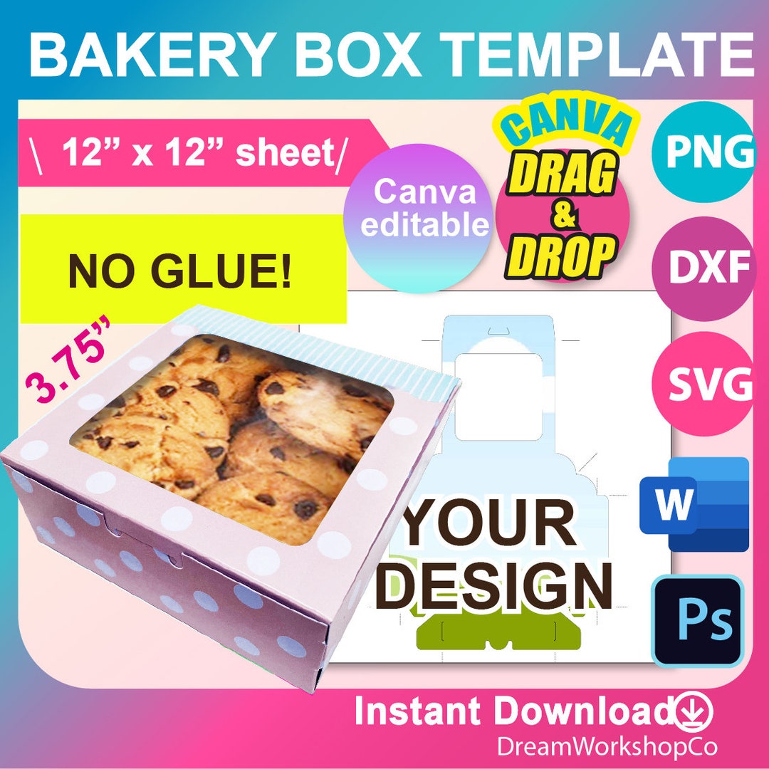 No-glue Window Box Template, Cake Box, Bow Box Template, Cookie Box SVG ...