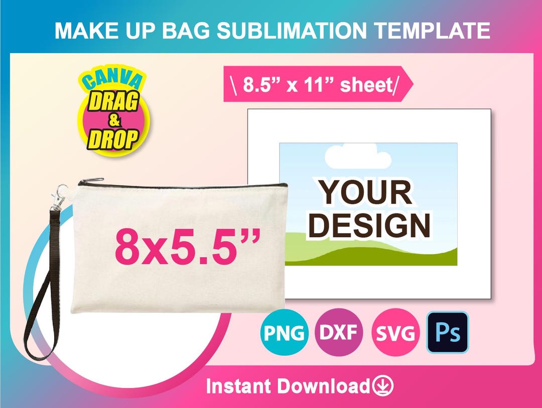 Makeup Bag Template, Comestic Bag, Make Bag for Sublimation, Canva, SVG ...