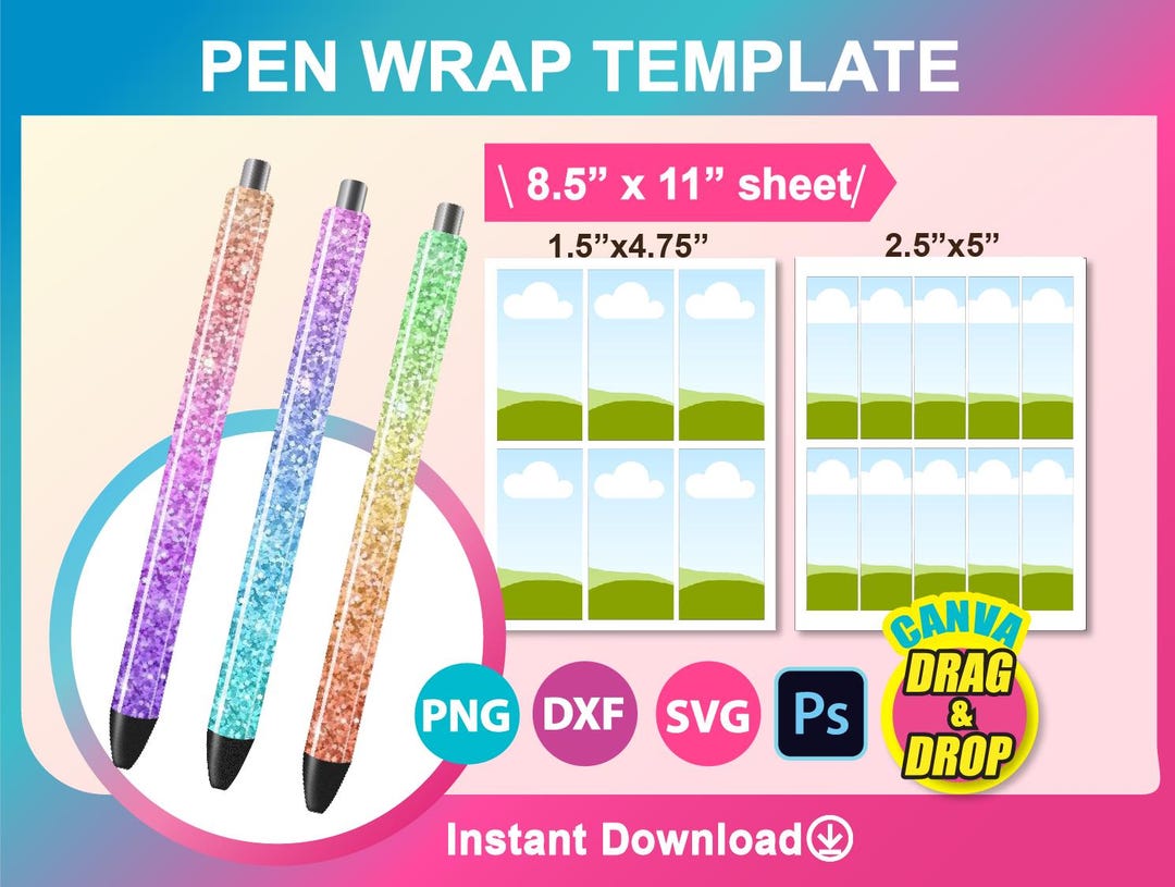 Glitter Pen Wrapper Template, Glitter Pen Box Template SVG, DXF, Canva ...