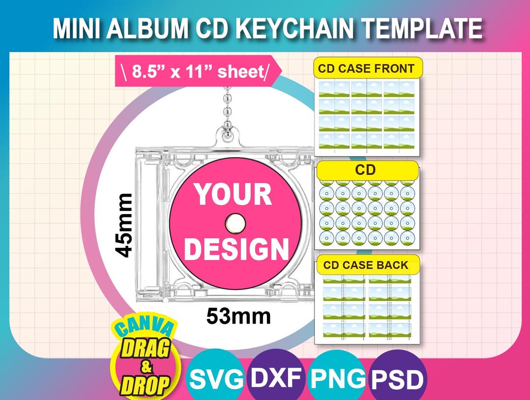 Mini Album CD Keychain Template, Jewel Case Insert (svg, Psd, Png, Dxf ...