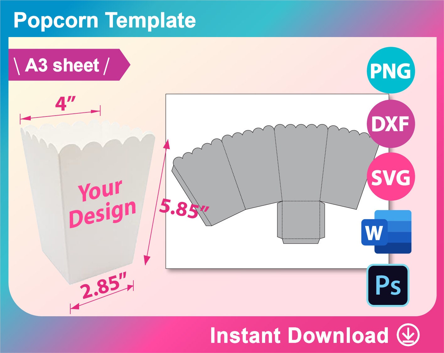 Popcorn Box Template Psd