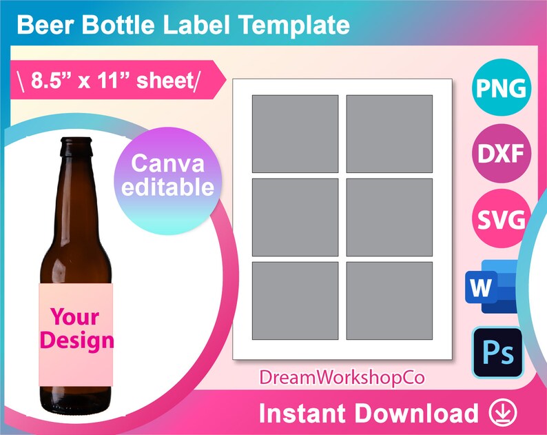 Beer Bottle Label Template SVG DXF Canva Ms Word Docx - Etsy UK