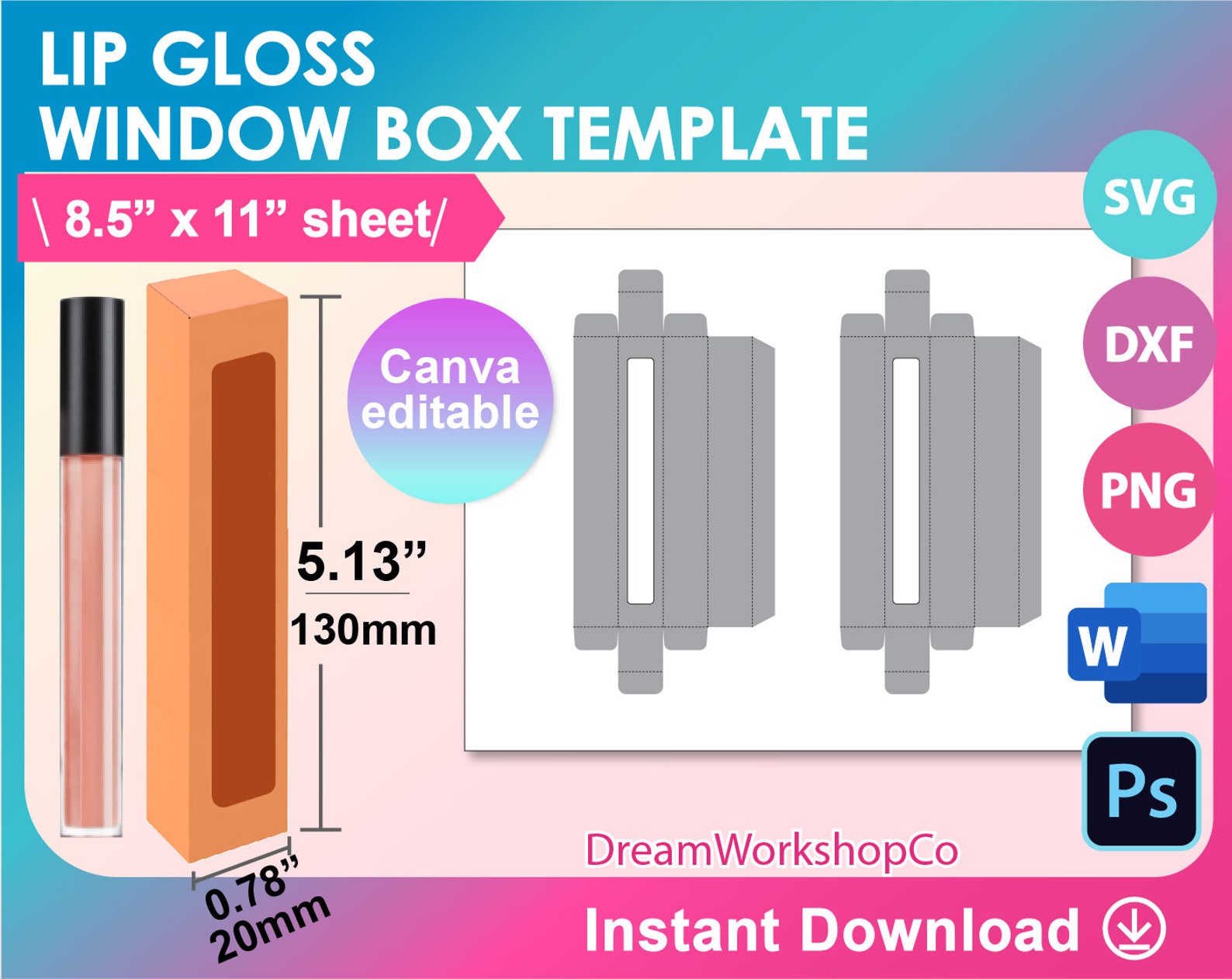 Lip Gloss Box Template, Lip Balm Box Template, SVG, DXF, Canva, DOCX ...