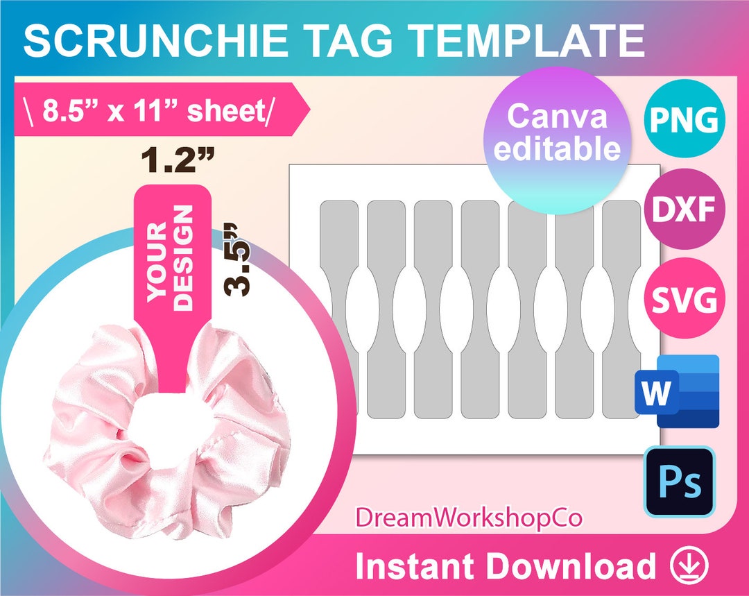 Scrunchie Tag Template Canva, SVG, DXF, Ms Word Docx, Png, Psd ...