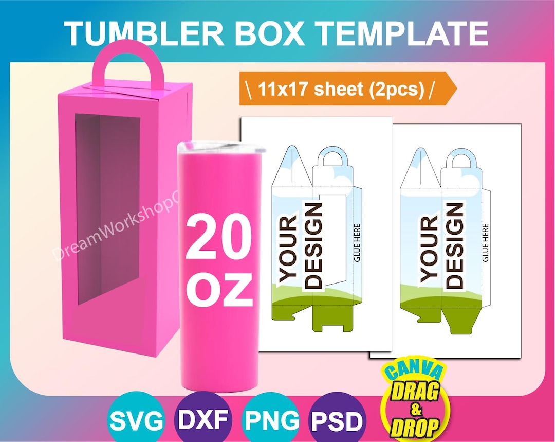 20oz Skinny Tumbler Box Template, Gift Box Template, Window Box ...