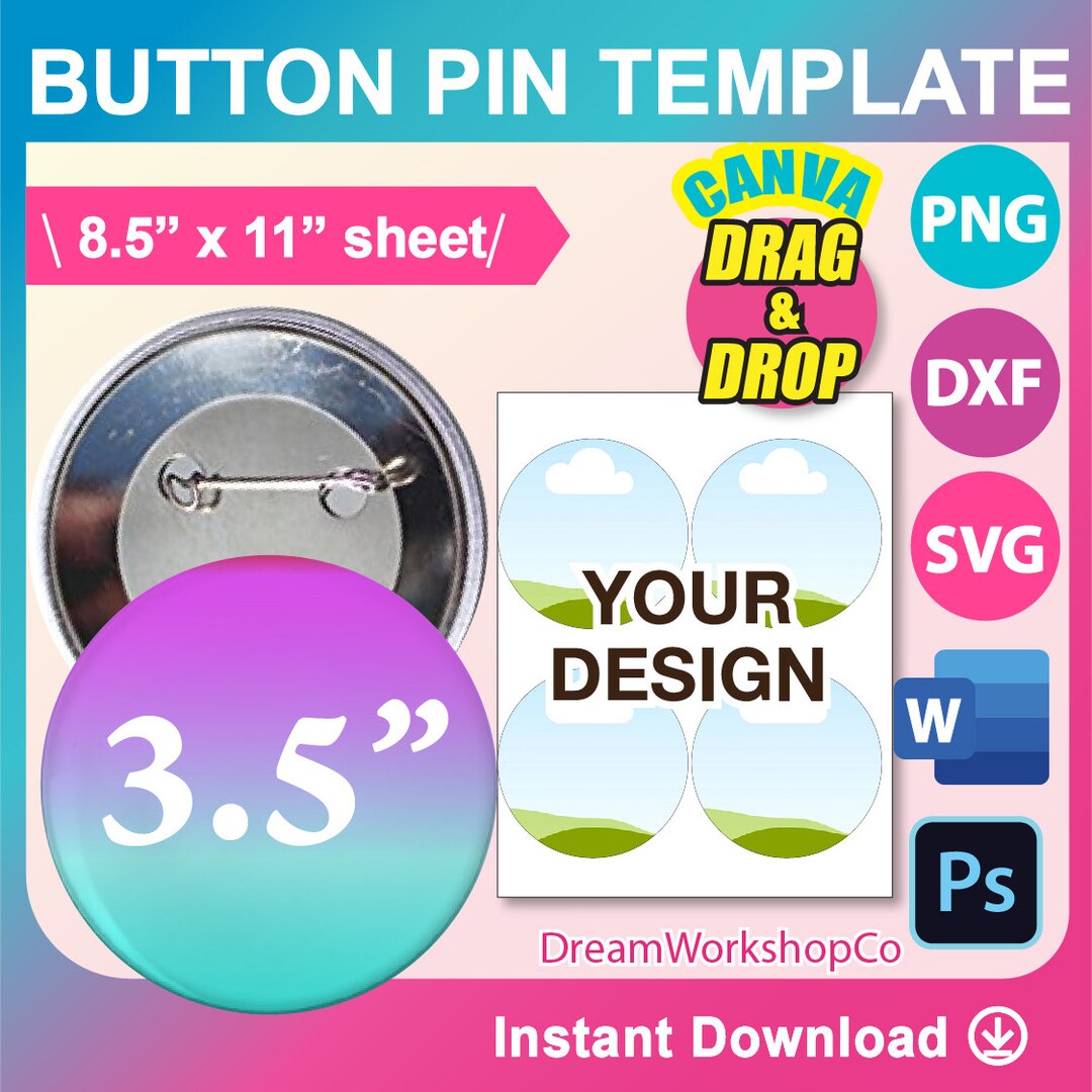 3.5inch Button Pin Template, 3.5inch Pin Button Template, Canva, SVG ...