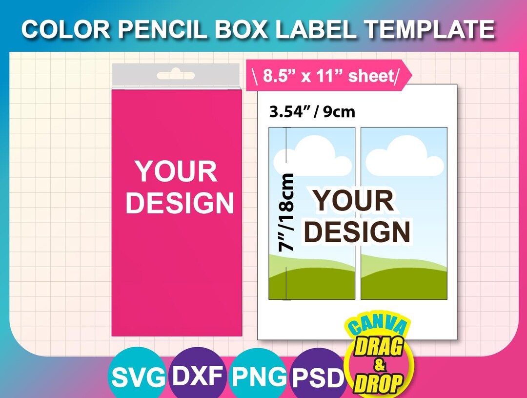Color Pencil Box Label Template, Canva, PSD, PNG, SVG, Dxf, 8.5" X 11 ...