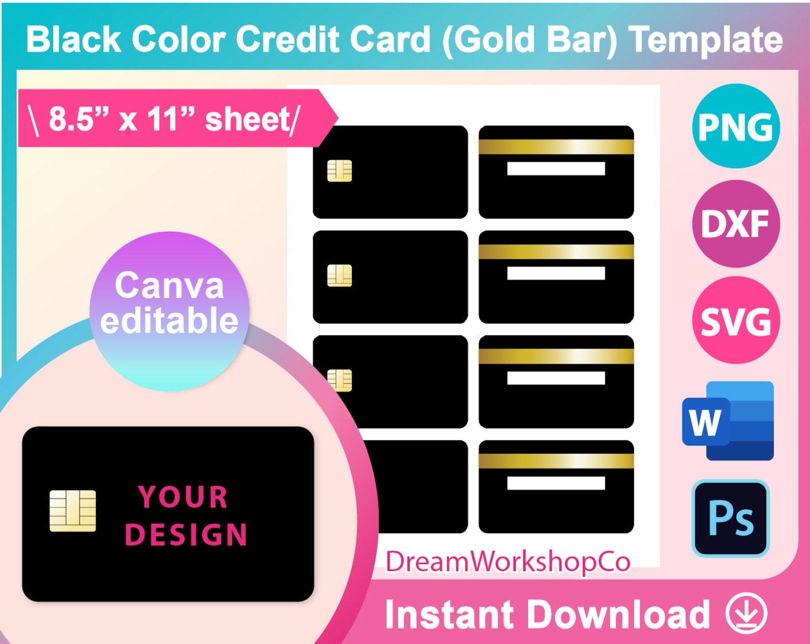 Credit Card black Color Template Credit Card SVG Canva - Etsy