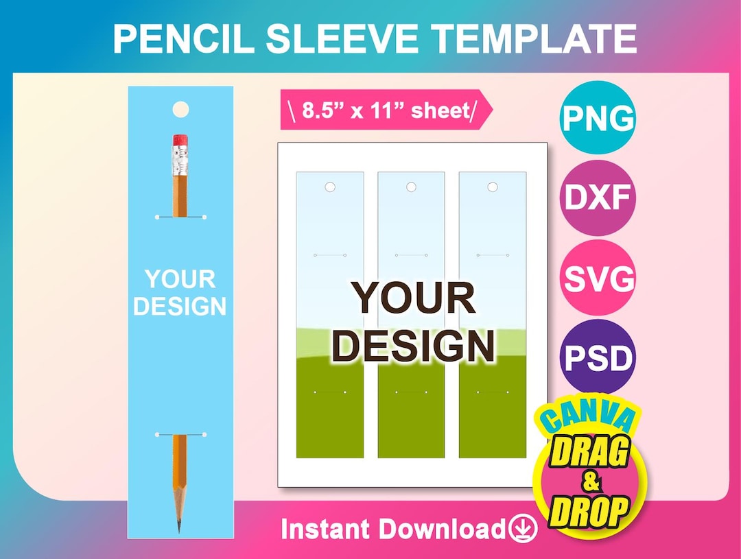 PENCIL Sleeve, Pencil Display Card, Pen Label, Canva, SVG, DXF, Ms Word ...