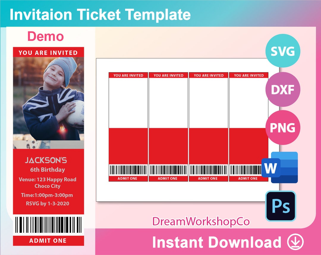 Invitation Ticket Template red Color Ms Word PSD PNG - Etsy