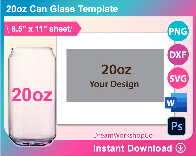 20oz Can Glass Template Beer Can Glass Sublimation Canva Ms - Etsy
