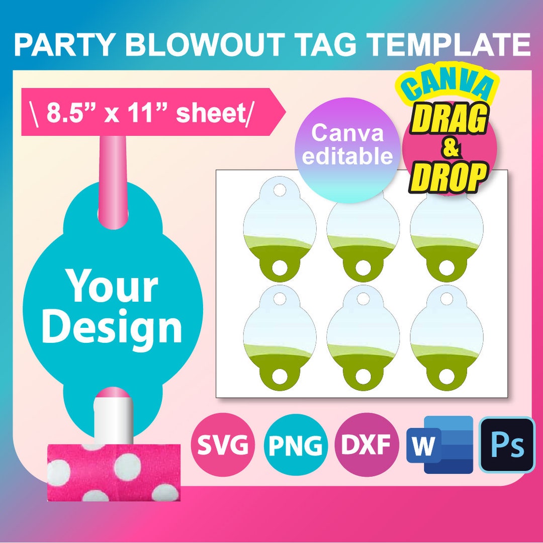 Party Blowout Tag Template, Party Blowout Tags SVG, Blank Template ...
