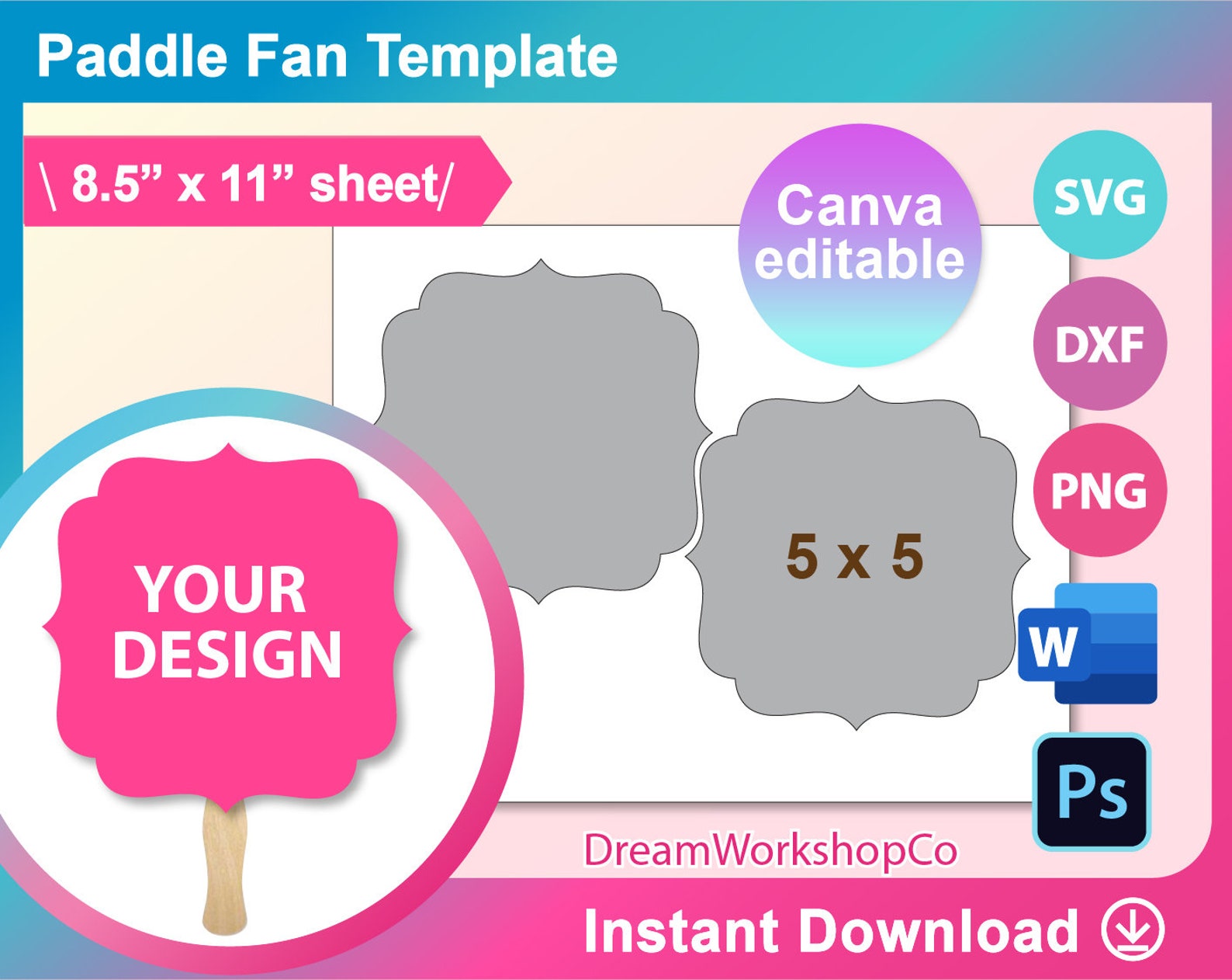 Paddle Fan Template, PSD, PNG and SVG, Canva, Microsoft Word Doc ...
