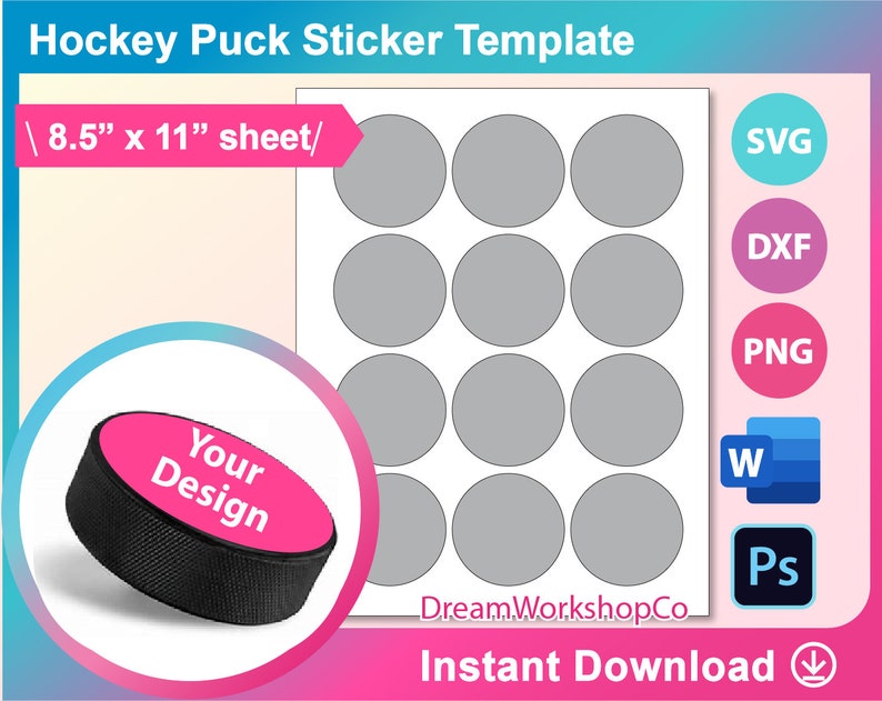 Hockey Puck Sticker Template SVG DXF Ms Word Docx Canva | Etsy