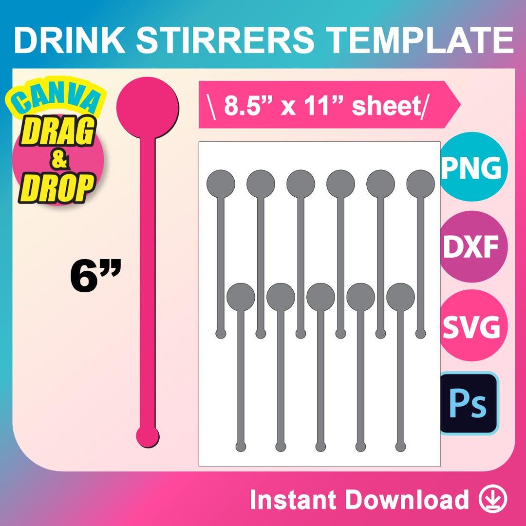 Stirrer Stick Template, Drink Stirrer Sticks Template, SVG, Canva, DXF ...