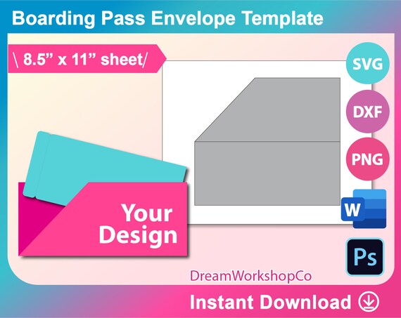 Boarding Pass Envelope Template Ms Word PSD PNG SVG Dxf | Etsy Australia