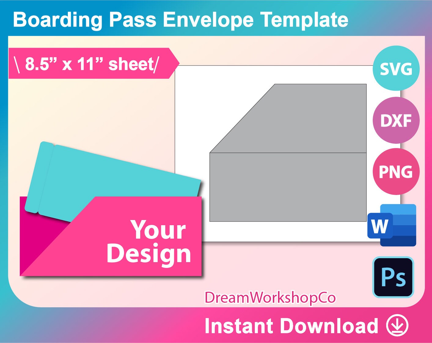 Boarding Pass Envelope Template Ms Word PSD PNG SVG Dxf - Etsy Australia
