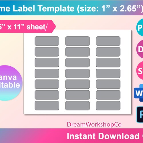 Name Label Template SVG DXF Canva Ms Word Docx Png Psd - Etsy