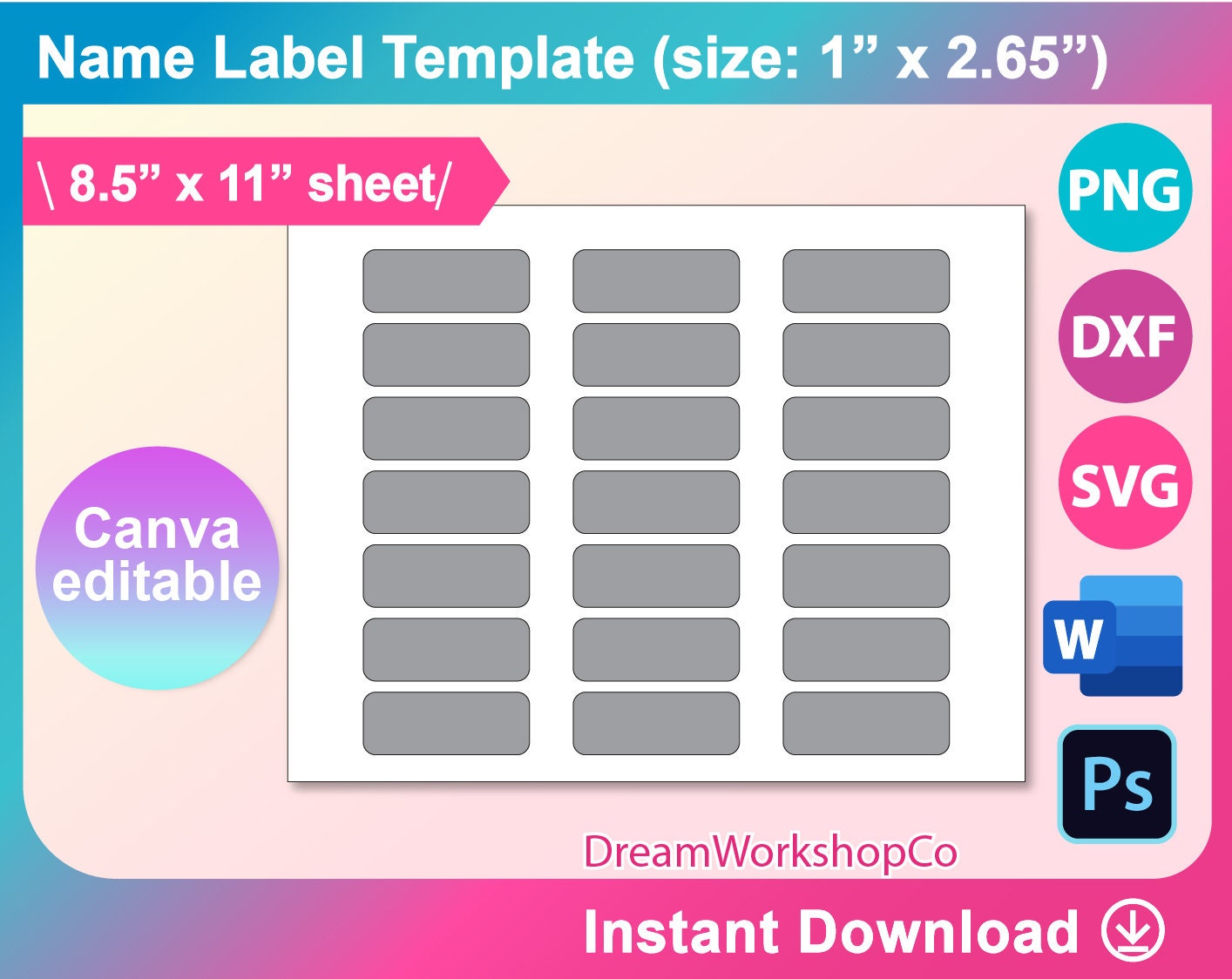 Name Label Template SVG DXF Canva Ms Word Docx Png Psd - Etsy Australia